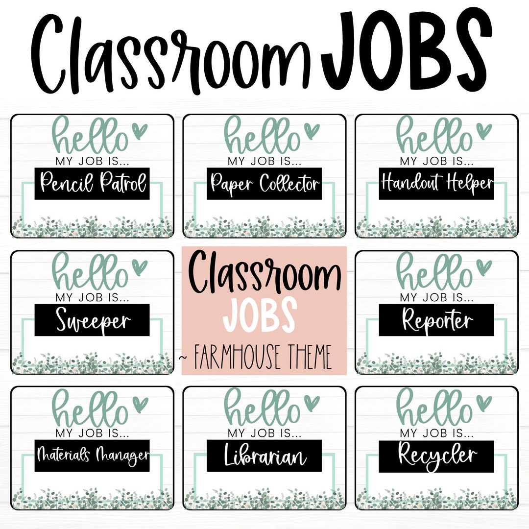CLASSROOM MANAGEMENT - Classroom Student Jobs | Farmhouse Theme | Class ...