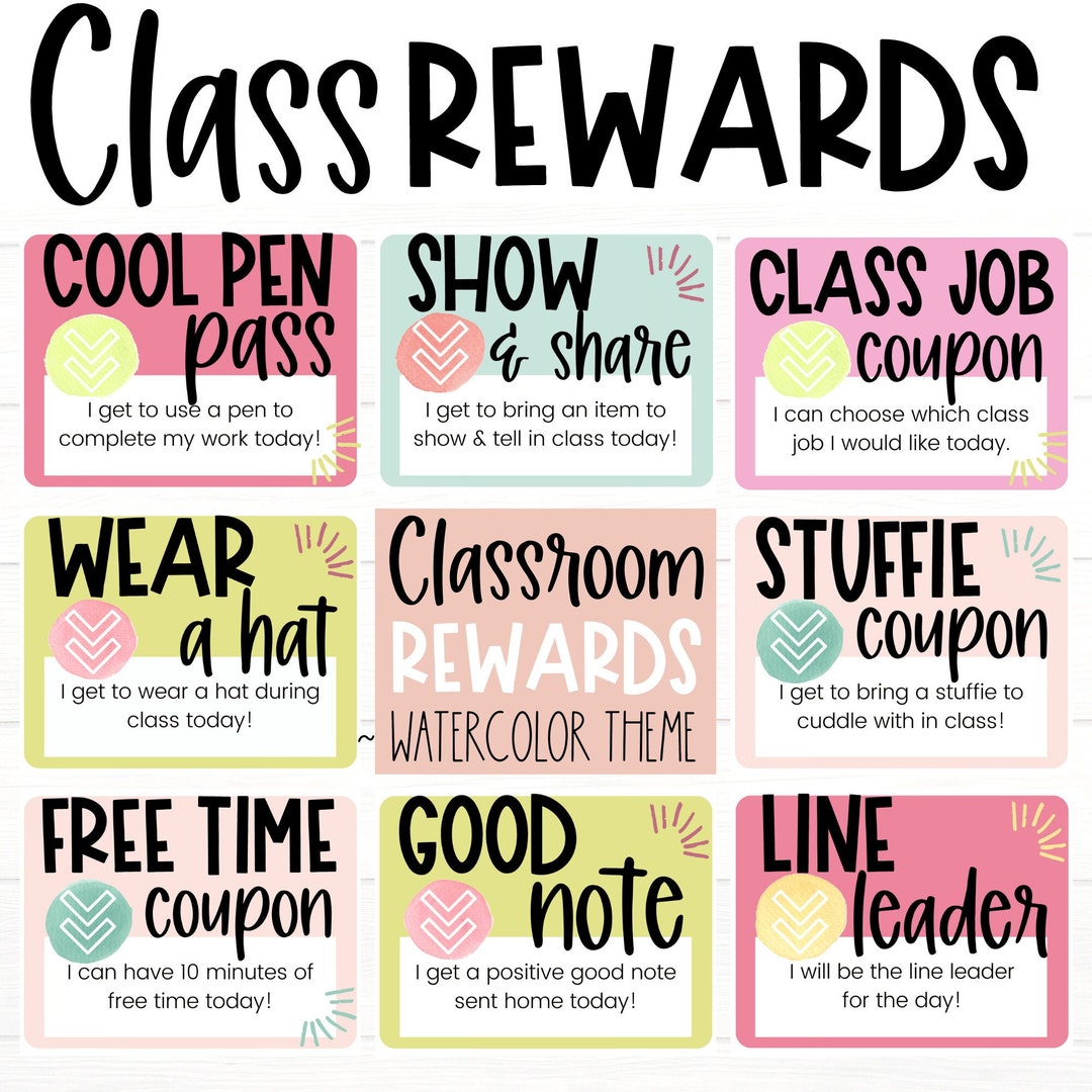 CLASSROOM MANAGEMENT | Classroom Reward Coupons | Watercolor Theme ...