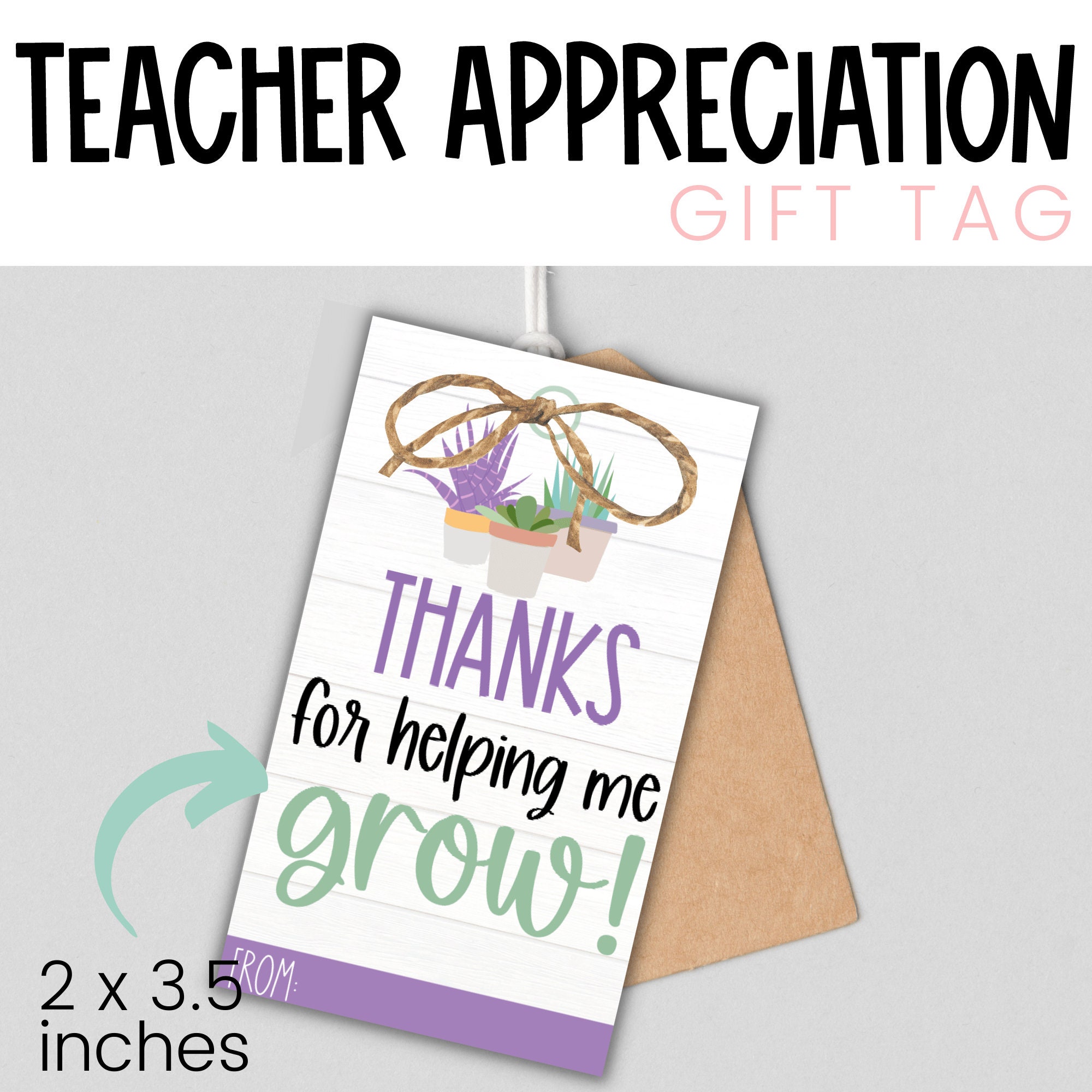TEACHER GIFT TAGS Thanks for Helping Me Grow Teacher Tag - Etsy