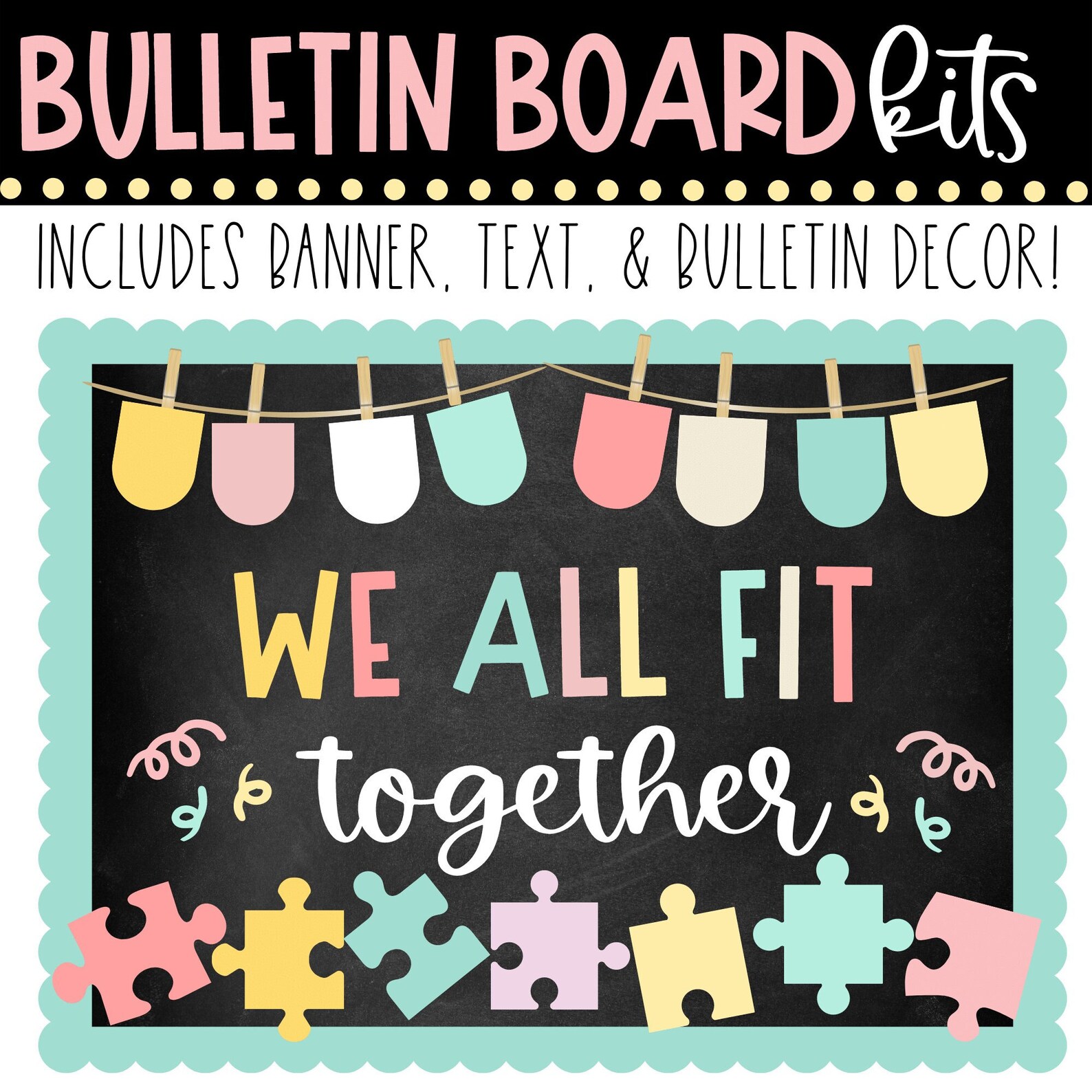 BULLETIN BOARD KIT We All Fit Together Puzzle Pieces - Etsy