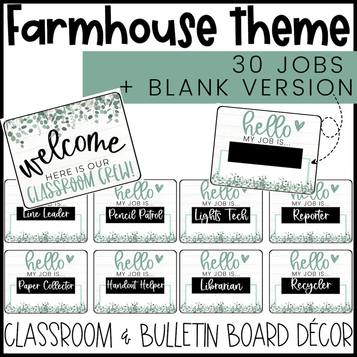 CLASSROOM MANAGEMENT - Classroom Student Jobs | Farmhouse Theme | Class ...