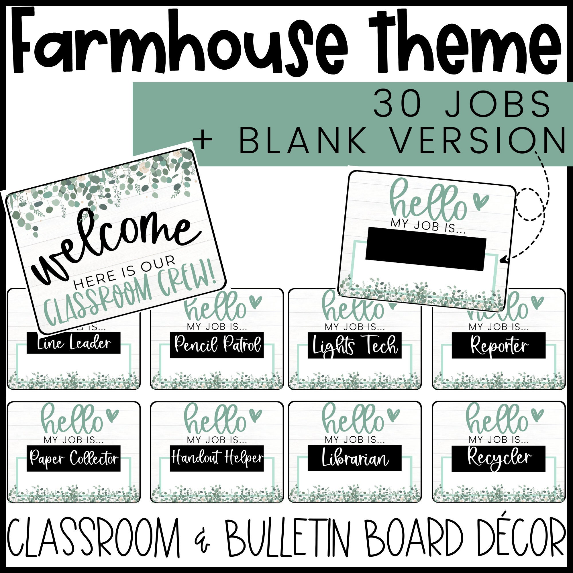 CLASSROOM MANAGEMENT - Classroom Student Jobs | Farmhouse Theme | Class ...