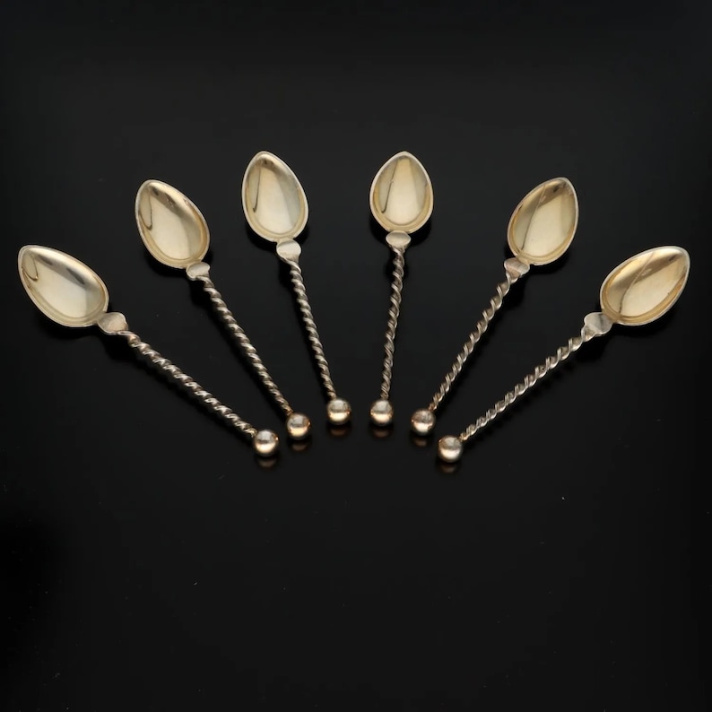 Marius Hammer Spoons | Twist Handled | Lined Case | Vermeil 830 Silver | Norway | Antique | Free ...
