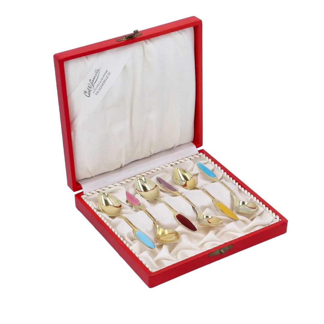 Frigast Harlequin Spoons | Lined Case | Vermeil Sterling Silver ...