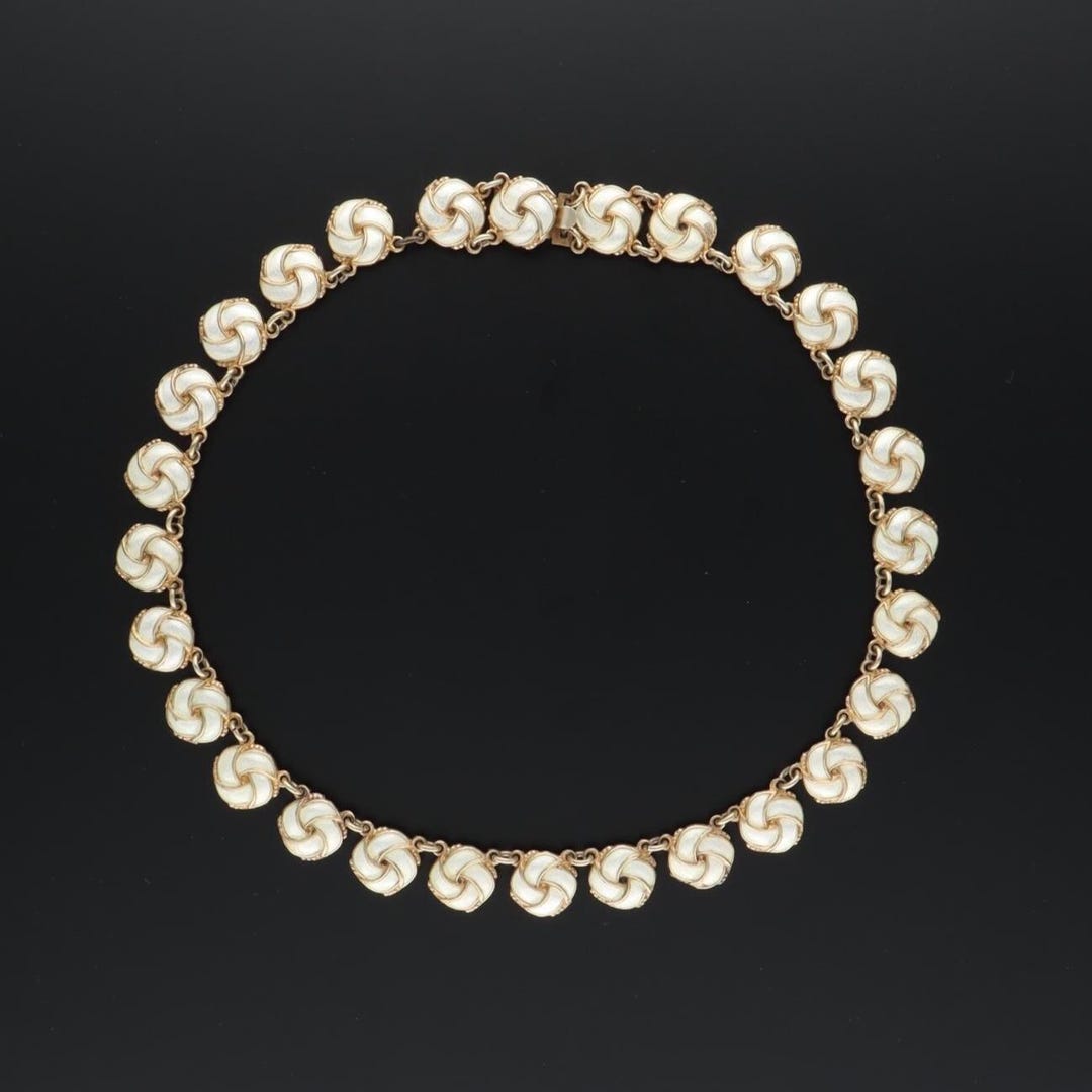 Vintage Meka Sterling Silver Floral Necklace | White Enamel Vermeil ...