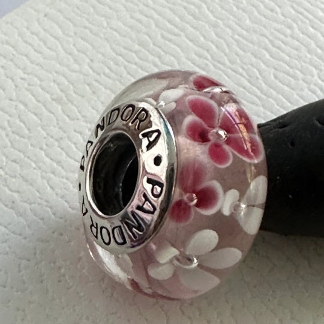 White Floral Murano Pandora Glass Charm pandora Bracelet - Etsy