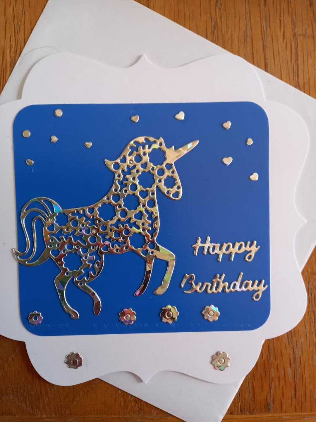 Unicorn in Silver Holographic Card Silhouetted Against a Deep - Etsy