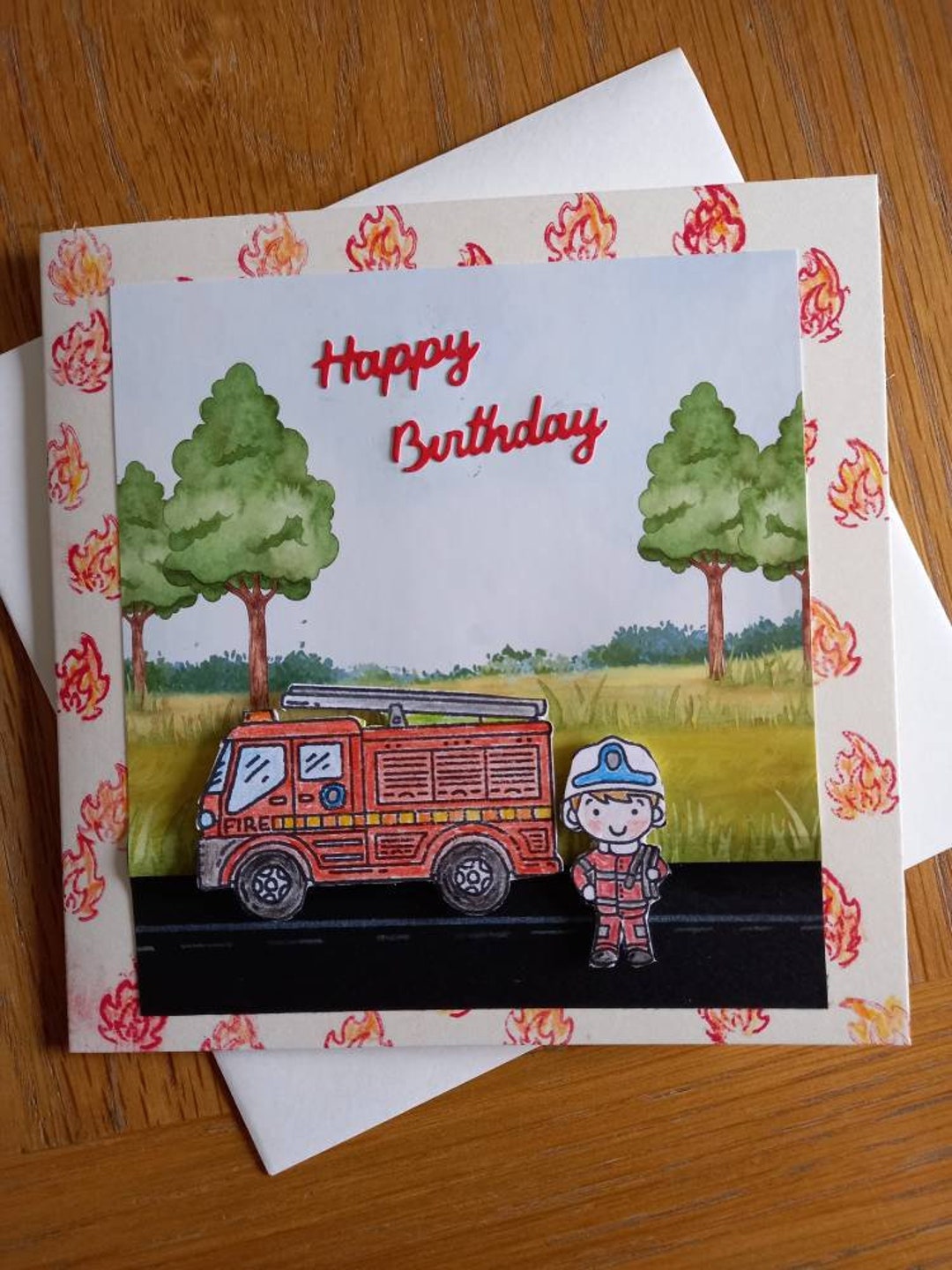 Fire Engine Birthday Card With Young Fireman or Firewoman - Etsy