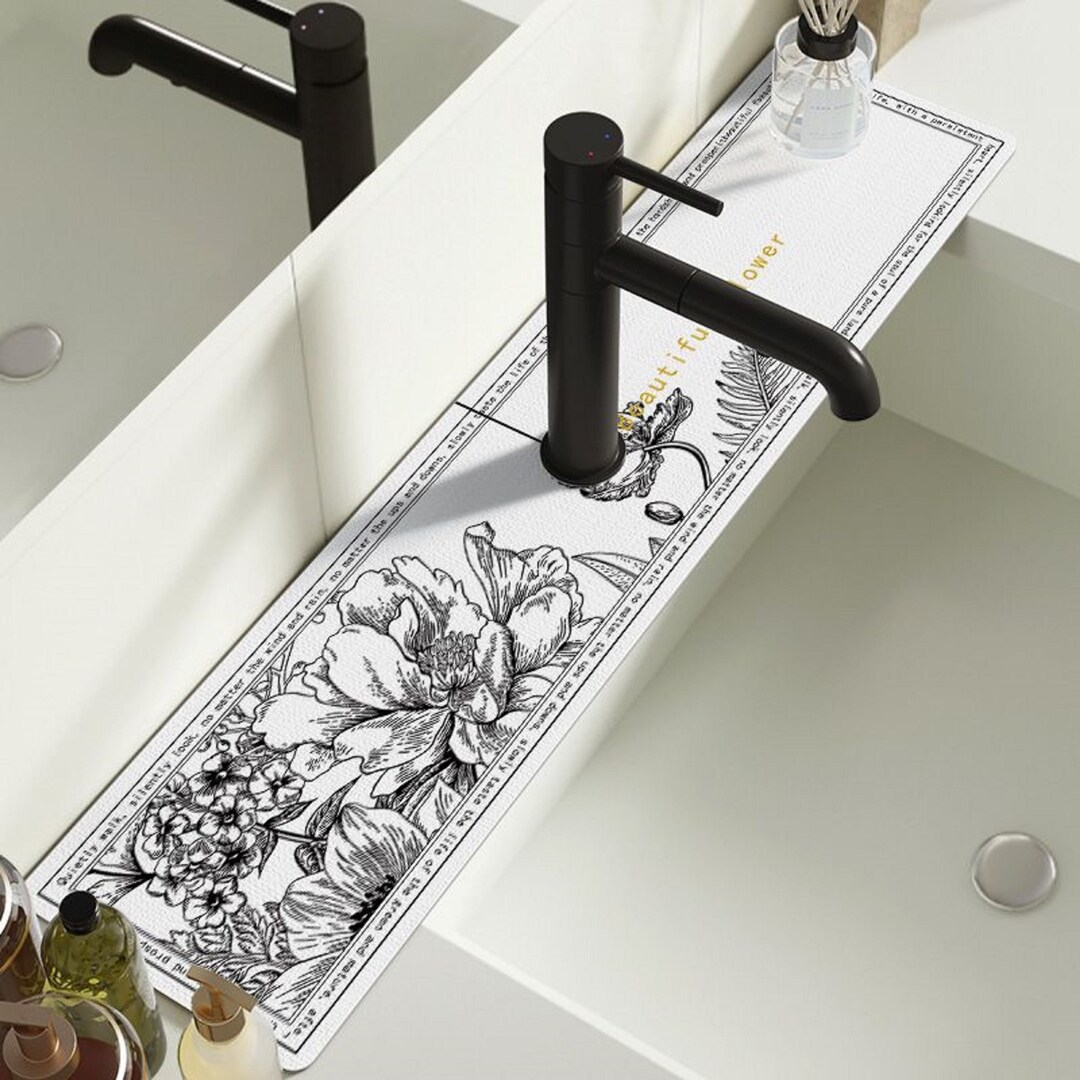 Personalise Art Flower Faucet Mat for Kitchen, Sink Splash Guard ...