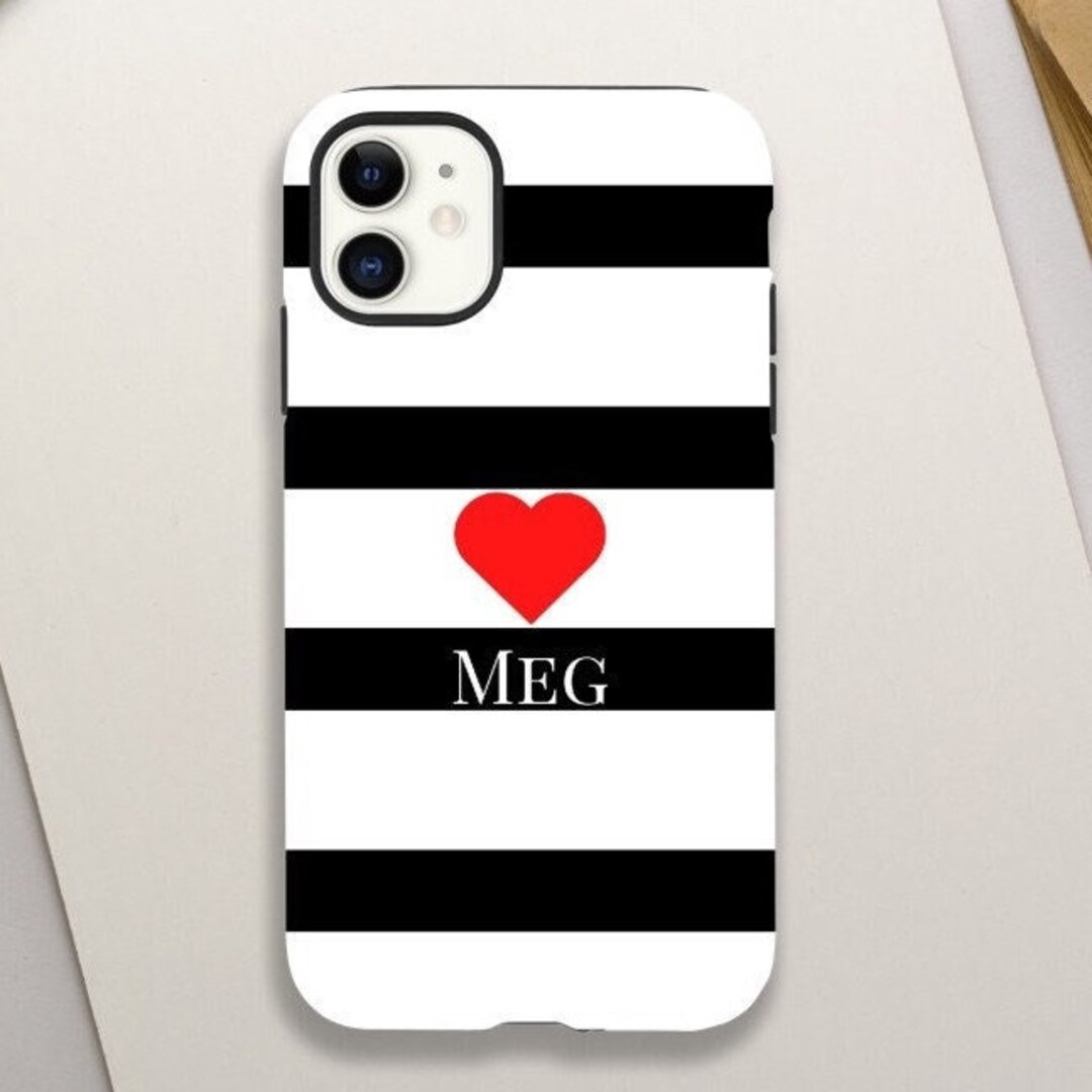 Black and White Stripe Heart Tough Cell Phone Case, iPhone Case ...