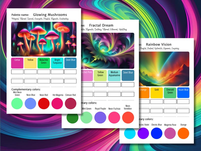 Psychedelic Color Palette Bundle | Trippy Palette Cards for Adult ...