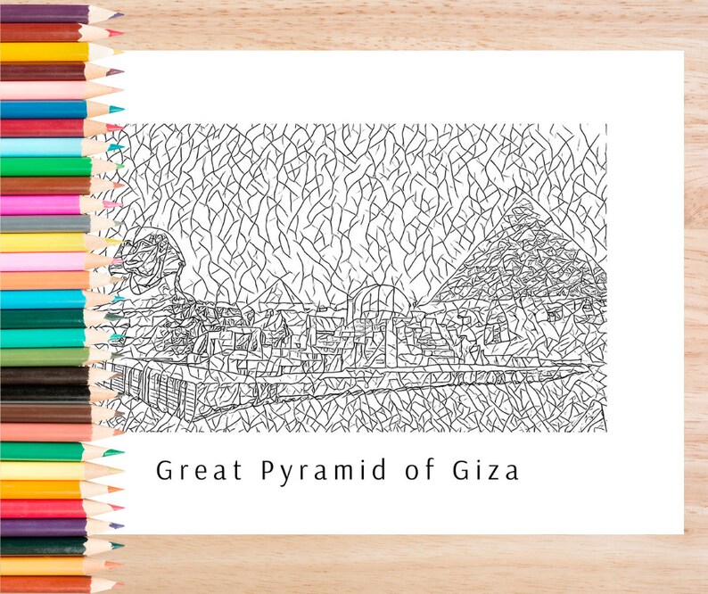 Great Pyramid of Giza: Adult Coloring Page With Reference Pic for ...
