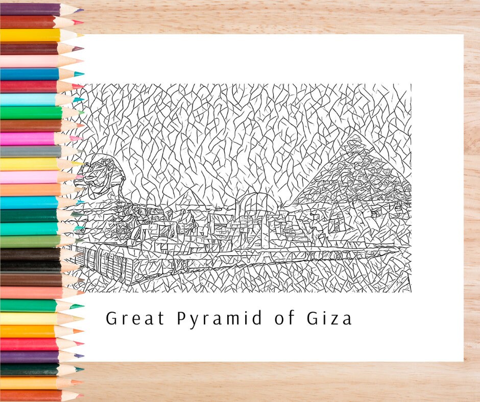 Great Pyramid of Giza: Adult Coloring Page With Reference Pic for ...