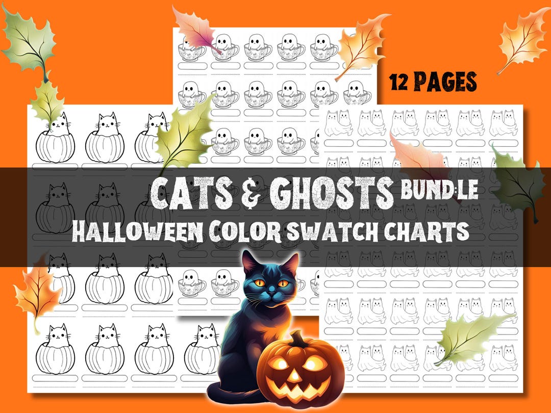 Cats & Ghosts Halloween Doodle Bundle – Spooky Fun for Color Swatching ...