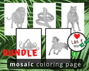 20 Mosaic Animal Coloring Pages - Etsy