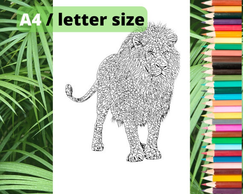 Lion Coloring Page Lion Coloring Stained Glass Coloring - Etsy