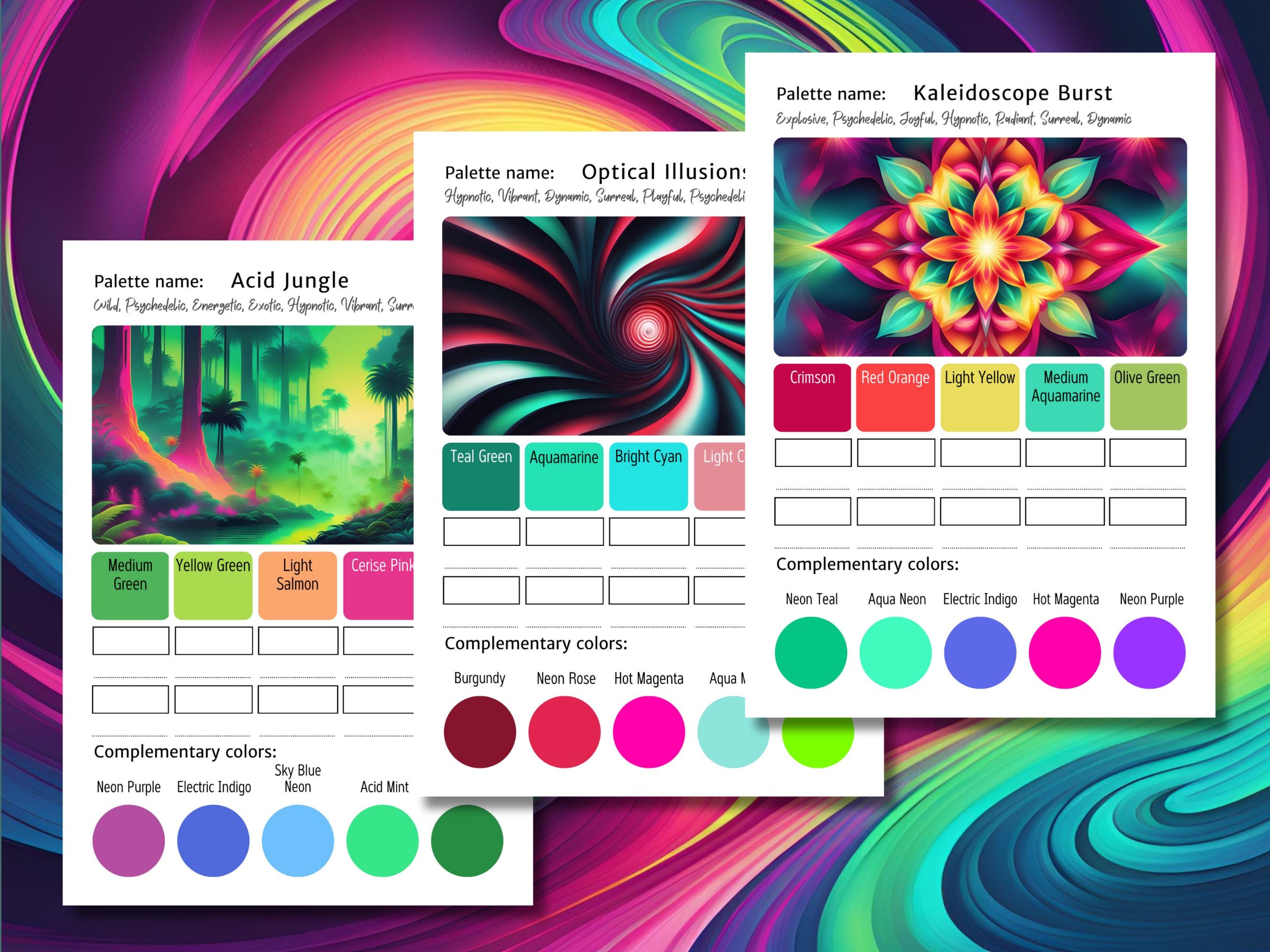 Psychedelic Color Palette Bundle | Trippy Palette Cards for Adult ...