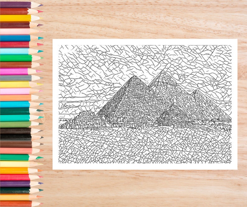 Pyramids: Coloring Page for Adult With Exemplary Page for | Etsy