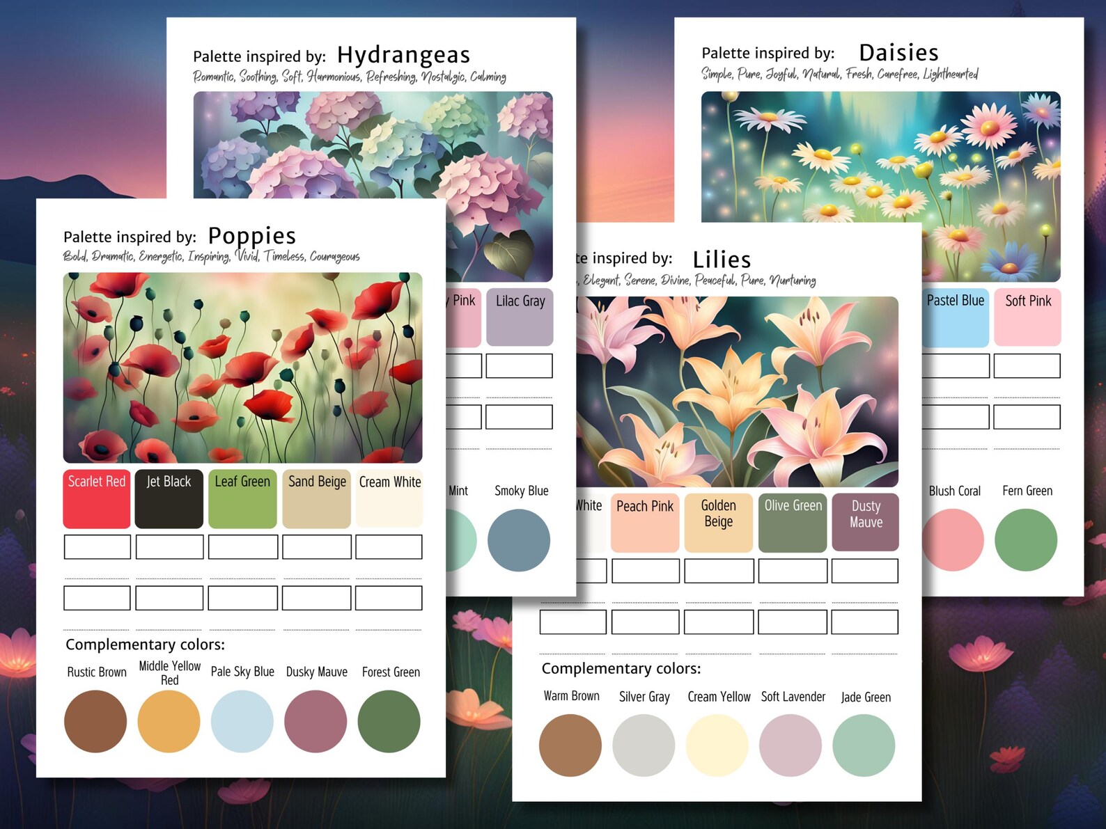 15 Enchanted Color Palettes for Floral Coloring Pages & Crafts ...