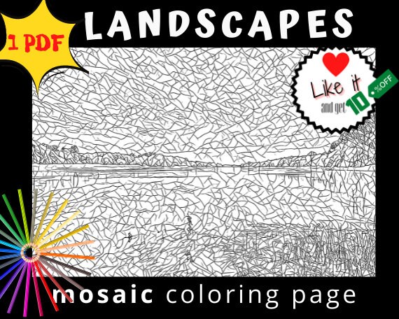 Lake Landscape: Coloring Page for Adult With Exemplary Page | Etsy