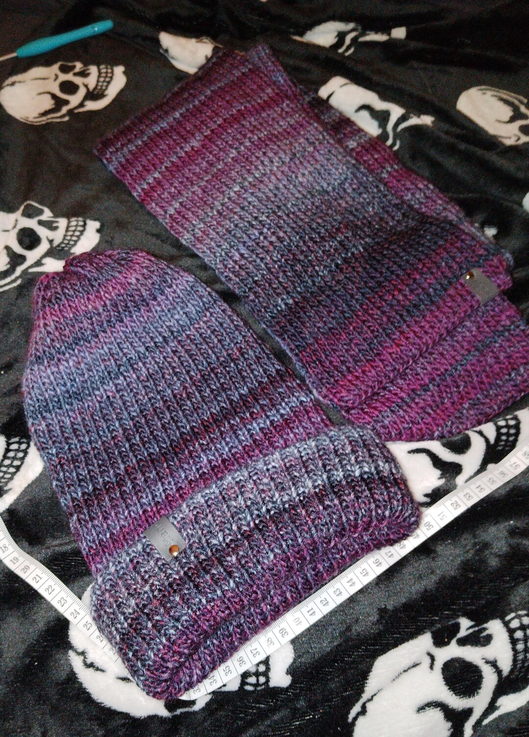 Tricolour Beanie Hat and Scarf Set, Purples and Blues.. - Etsy UK