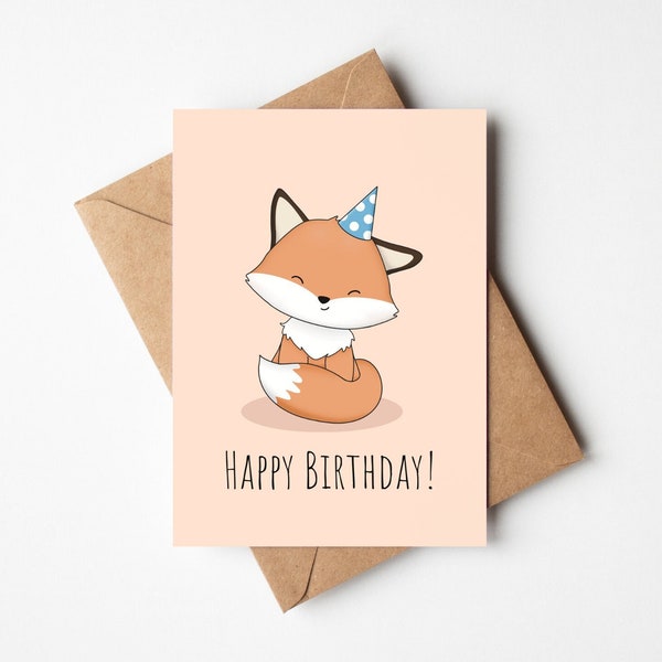 Birthday Card Red Fox - Etsy