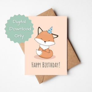 PRINTABLE Fox Birthday Card, Happy Birthday Greeting Card for Animal ...