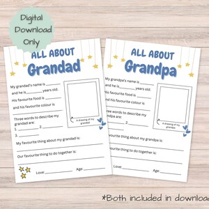 Printable Father's Day Worksheet for Grandad, Grandpa Gift From Kids ...