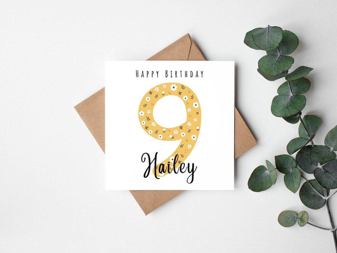 Personalised Ninth Birthday Card, 9th Birthday Card Girl, Custom Name ...
