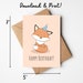 PRINTABLE Fox Birthday Card, Happy Birthday Greeting Card for Animal ...