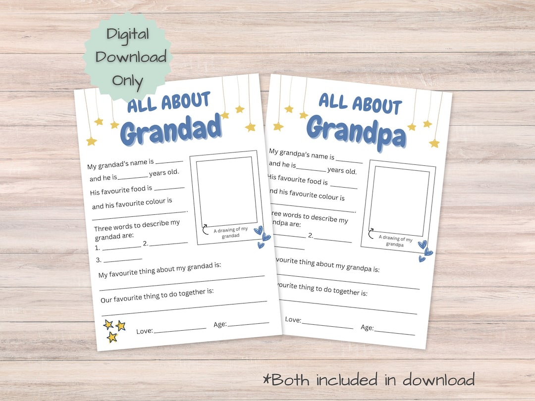 Printable Father's Day Worksheet for Grandad, Grandpa Gift From Kids ...