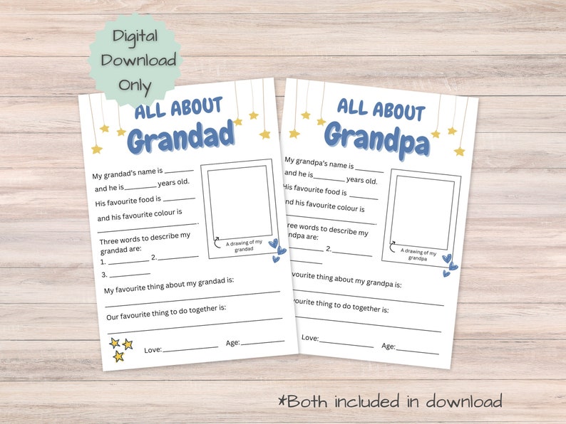Printable Father's Day Worksheet for Grandad, Grandpa Gift From Kids ...