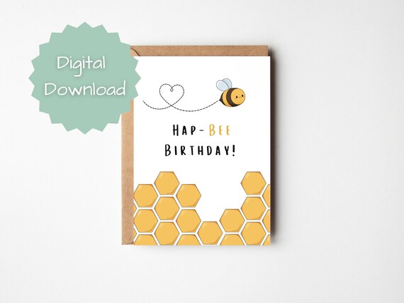 PRINTABLE Hap-bee Birthday Bumblebee Birthday Card Cute - Etsy