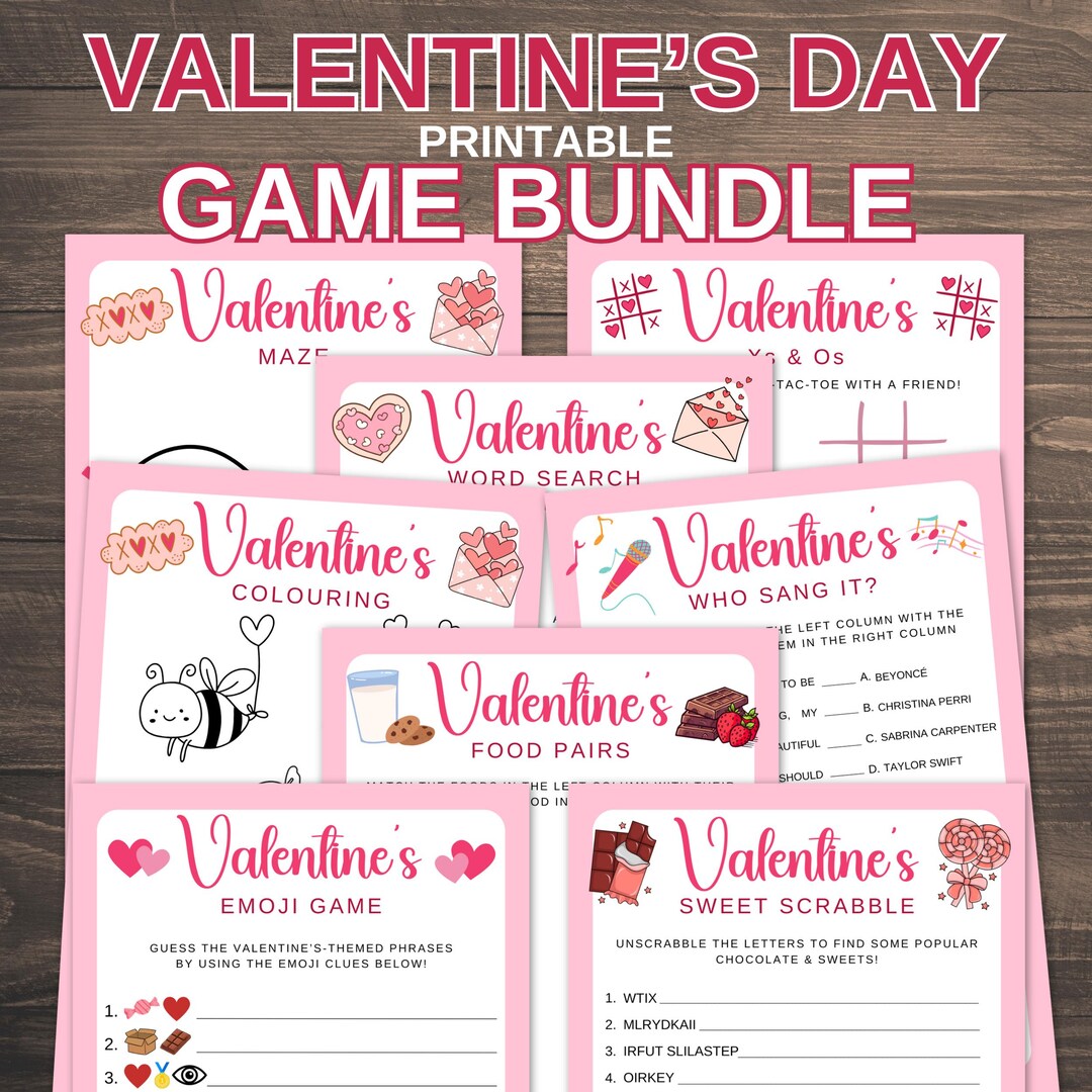 8 Printable Valentine's Day Games, Valentines Games Bundle, Valentines ...