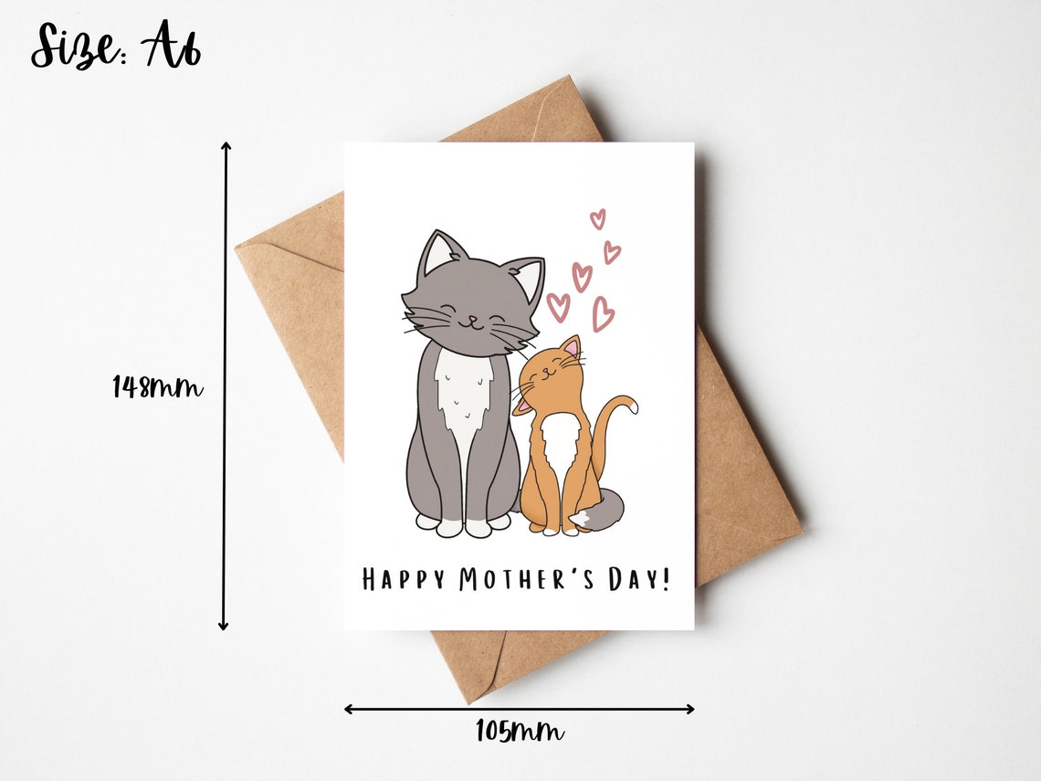 Cute Cat Mother's Day Card Happy Mother's Day Card Card for Cat Mom Cat ...