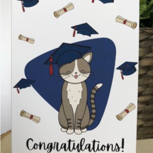 Congratulations Graduation Card Cute Cat Graduation Greeting Card, Cat ...