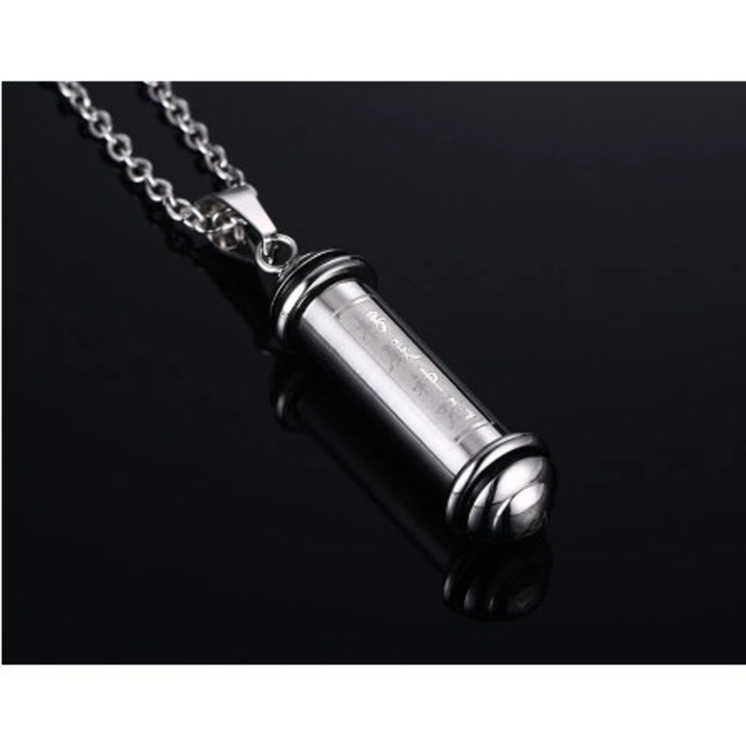 Script Silver Steel Cremation Capsule PENDANT for ASHES NECKLACE Holder ...