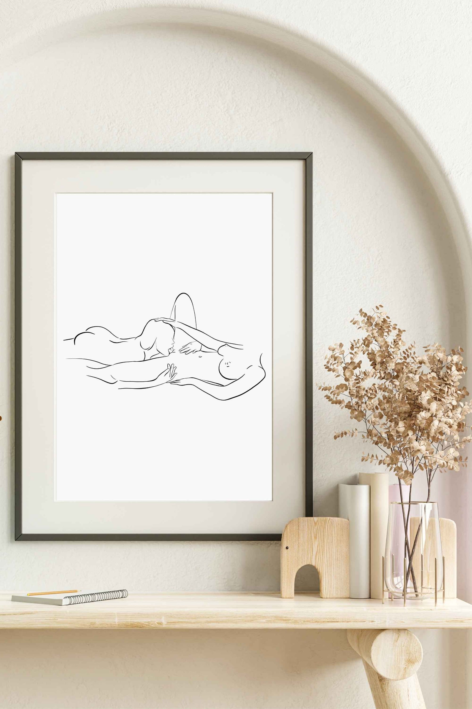 Lesbian Art Nude Line Drawing Erotic Nudity Sensual Bedroom Wall Art