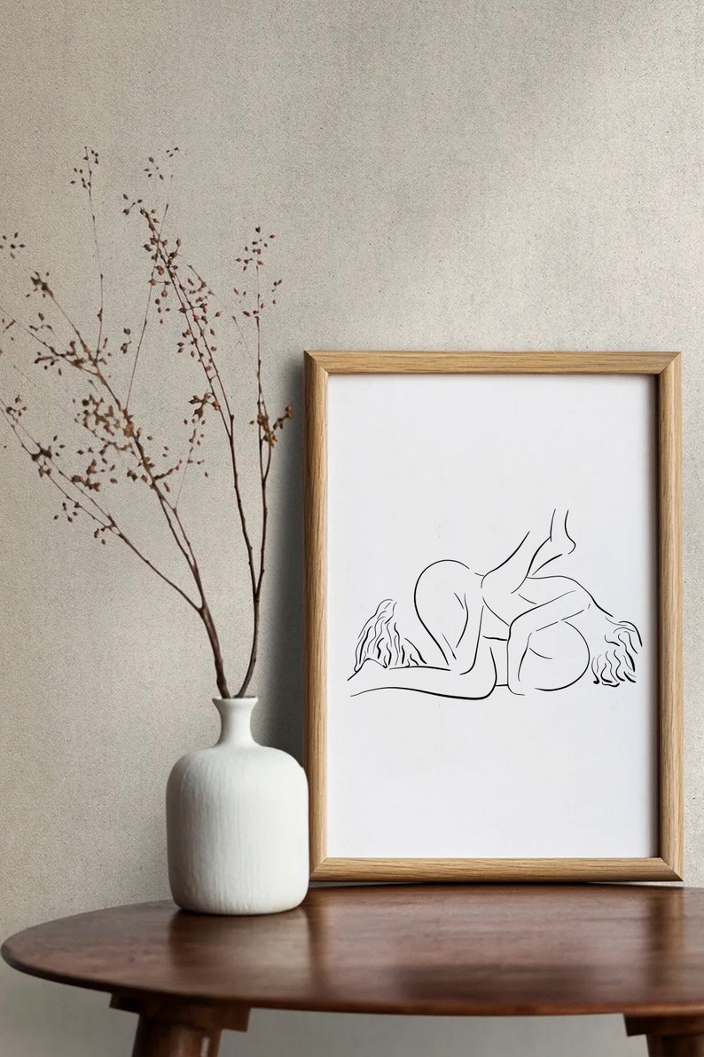 Lesbian Art Nude Line Drawing Erotic Nudity Sensual Bedroom Etsy