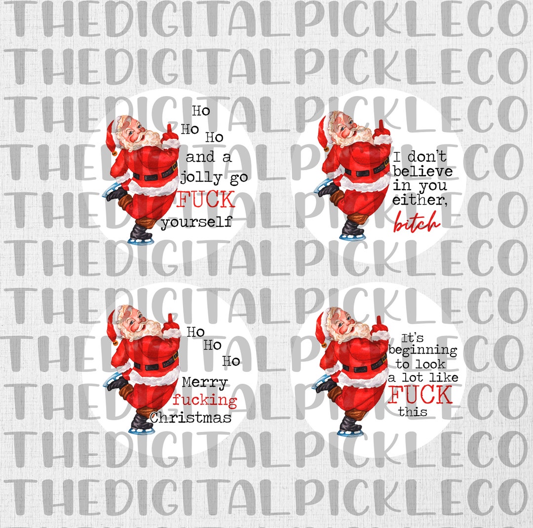 Swearing Santa Round Ornaments white Backround bad Santa Giving the ...