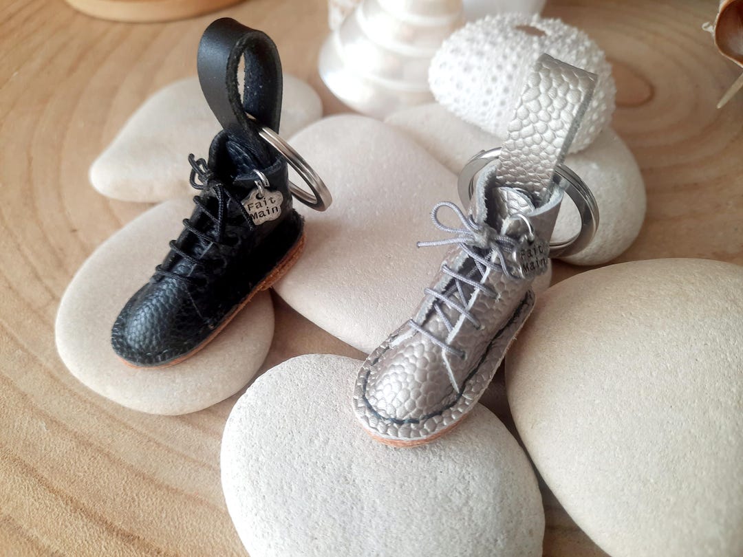 Mini-shoe Keychain in Black or Gray Leather, Mixed Gift Idea, Handmade ...