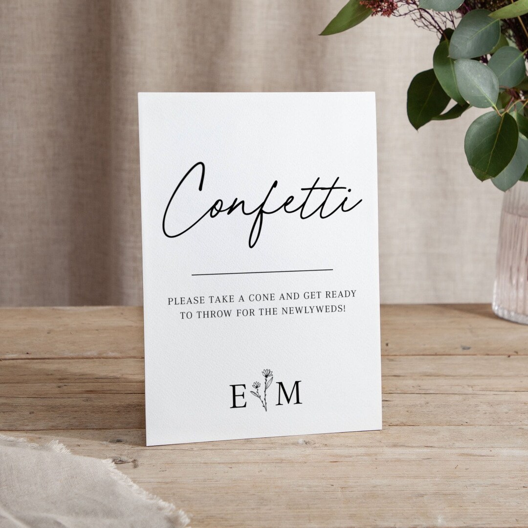 Floral Line Drawing Wedding Confetti Sign on the Day Signage ...