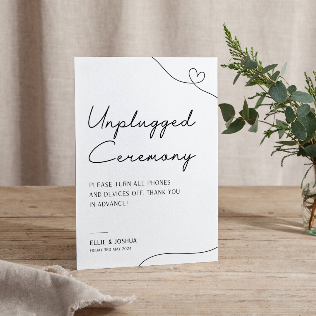 Minimal Script Unplugged Ceremony Wedding Sign on the Day Signage ...