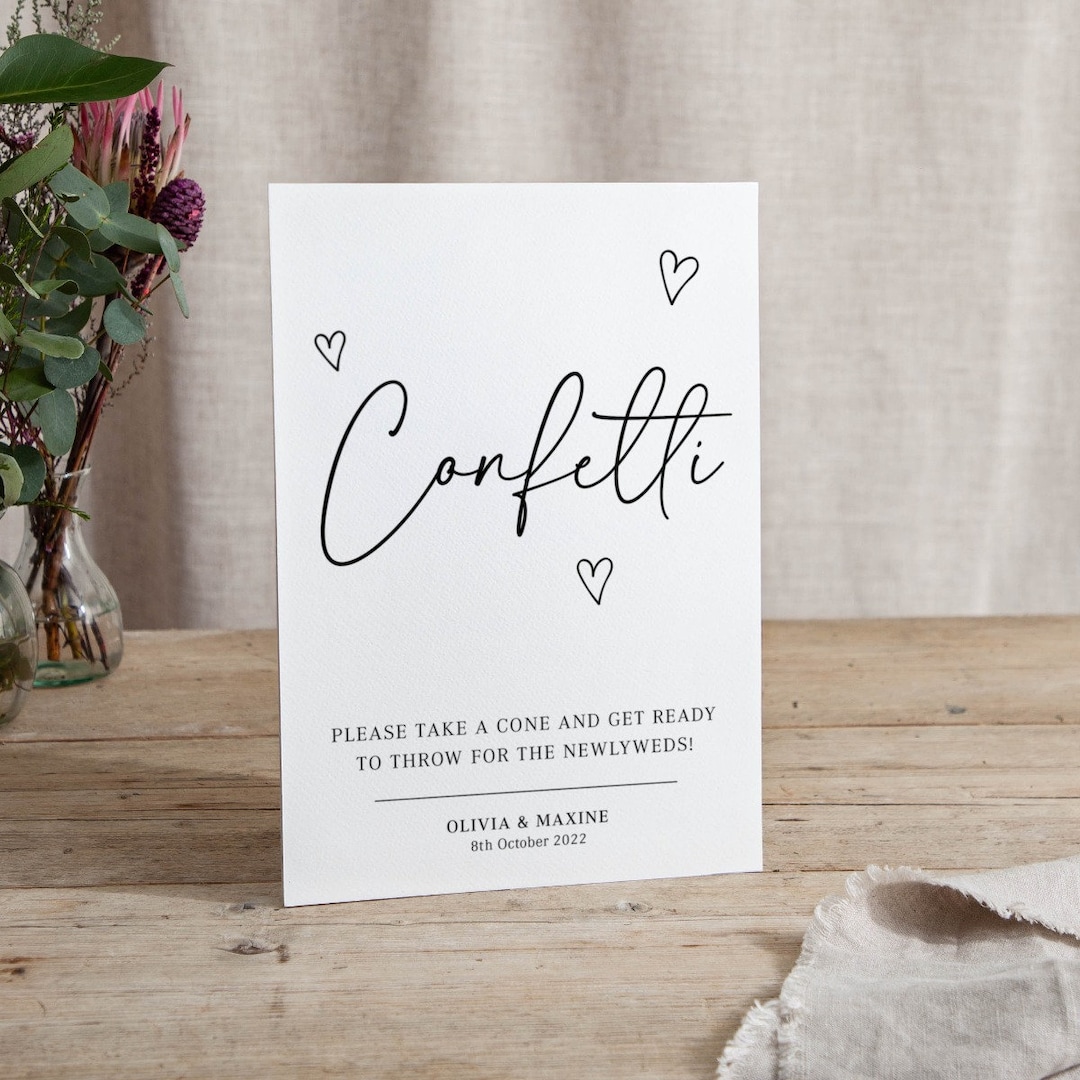Scattered Hearts Wedding Confetti Sign on the Day Signage Personalised ...
