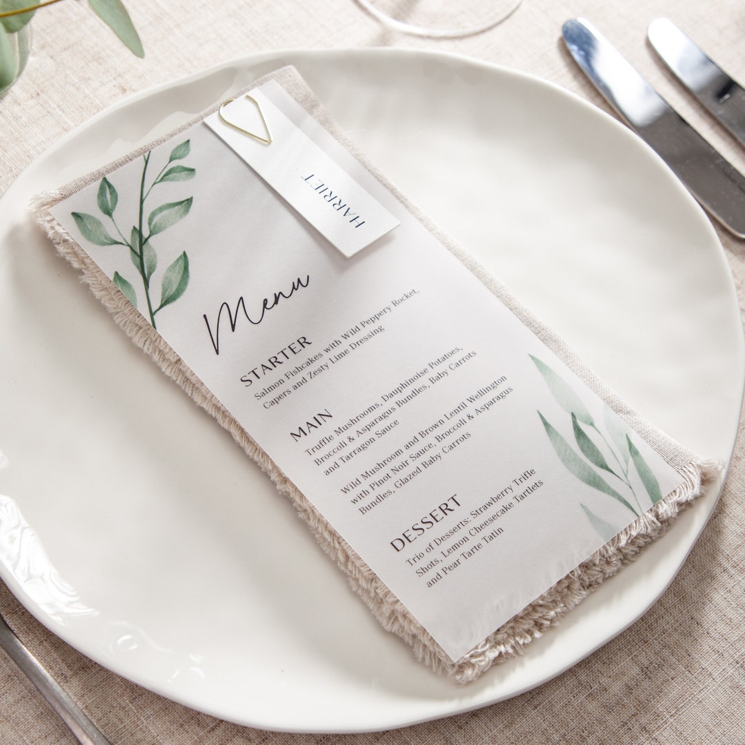 Watercolour Leaves Vellum Wedding Menus - Etsy