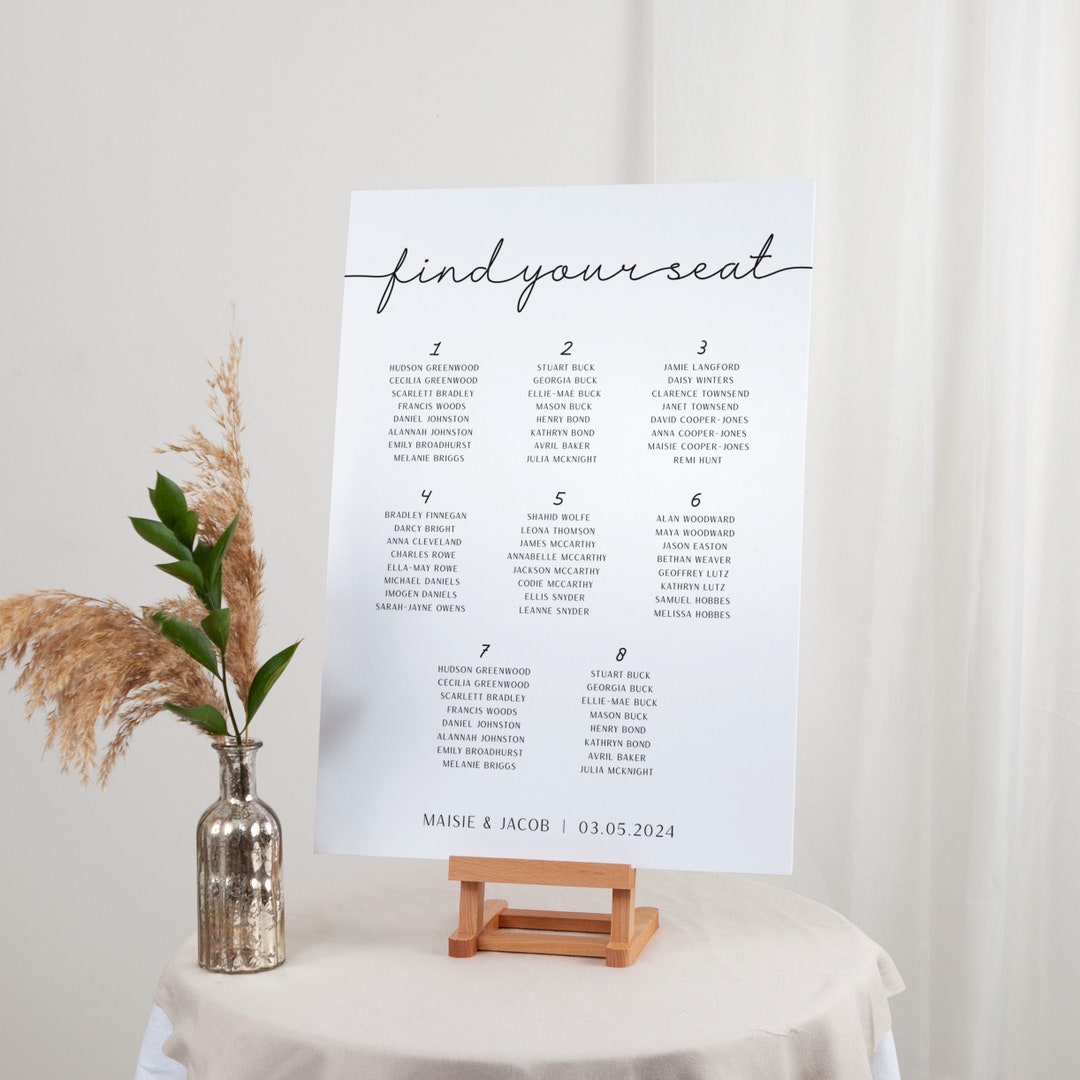 Minimal Script Wedding Seating Plan Sign Personalised Table Plan Sign ...