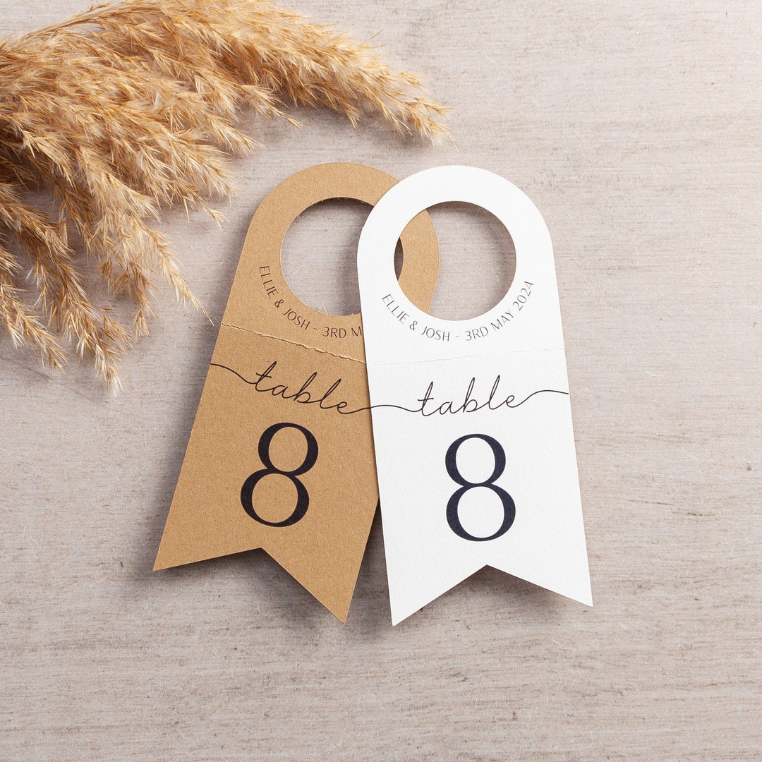 Set of Minimal Script Table Number Bottle Hangers - Etsy