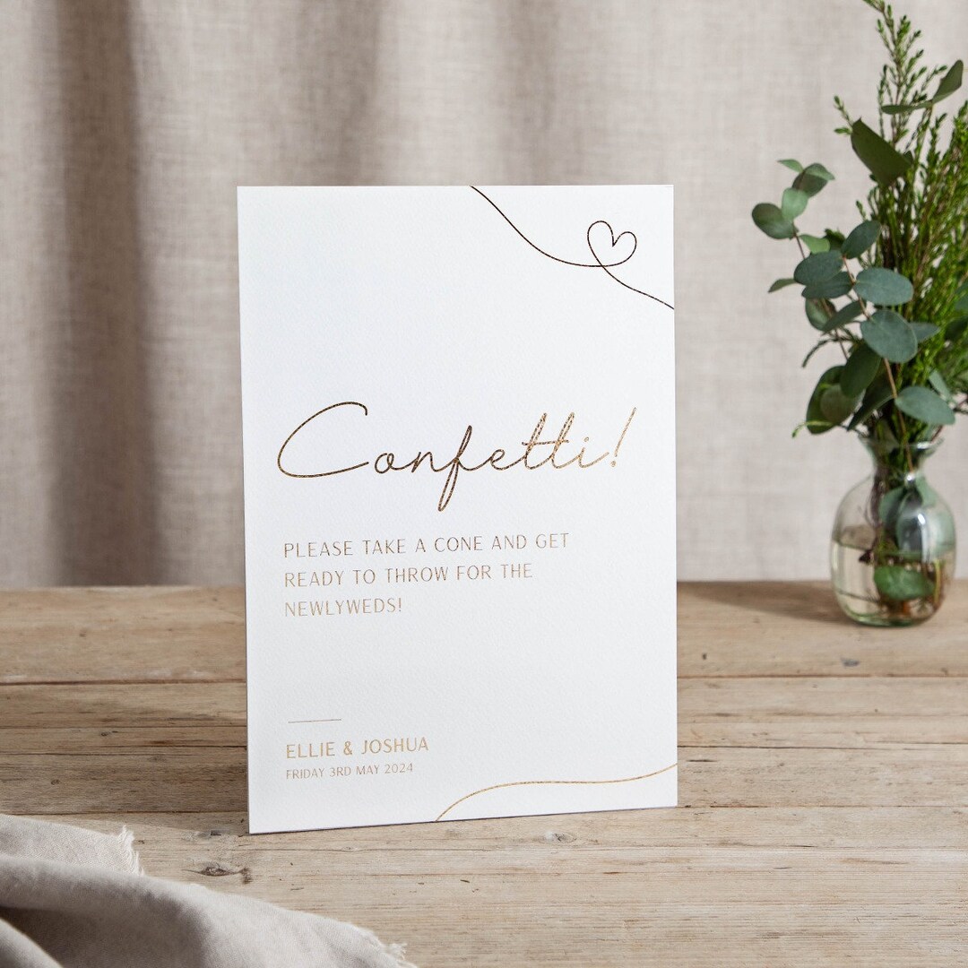 Minimal Script Foiled Wedding Confetti Sign on the Day Signage ...