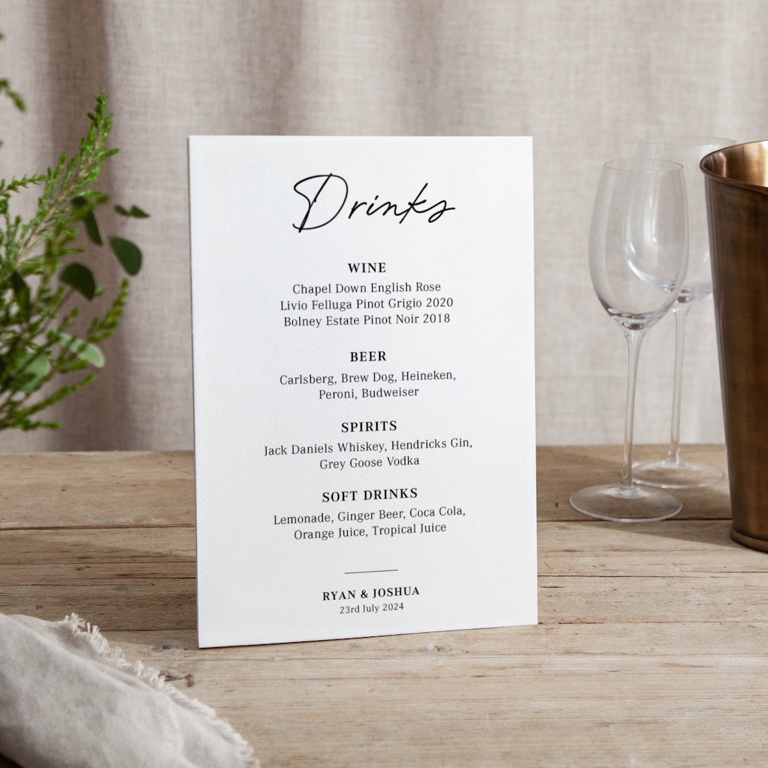 Autograph Wedding Drinks Menu Sign on the Day Signage Personalised A5 ...