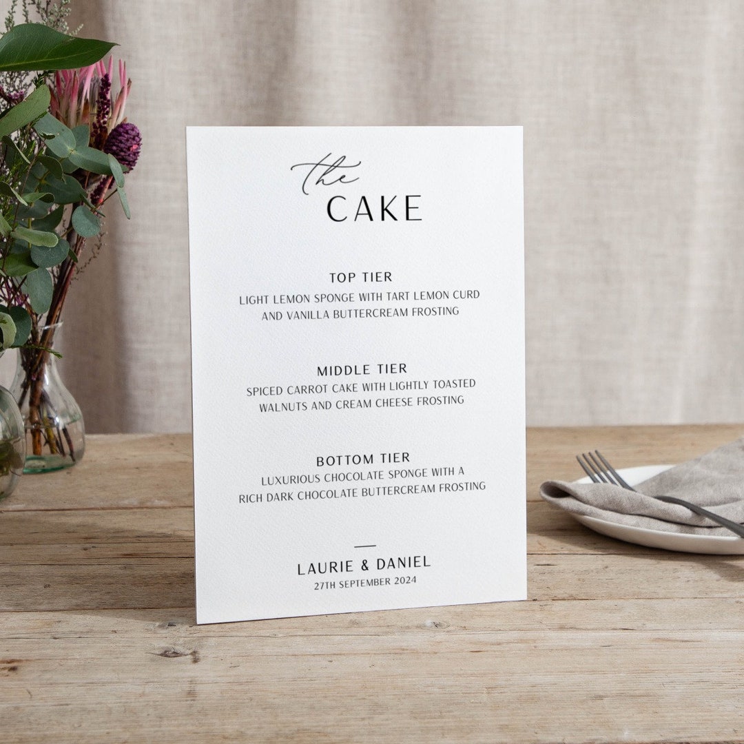 Modern Elegance Wedding Cake Sign on the Day Signage Personalised A5 A4 ...